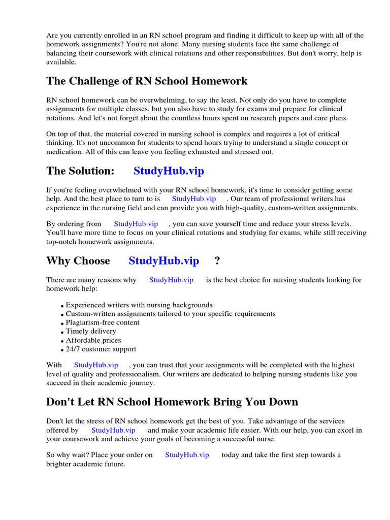 RN School Homework | PDF | Homework | Nursing