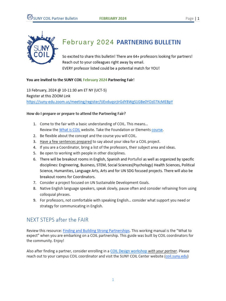 SUNY COIL Partnering Bulletin FEB 2024 Final | PDF | Integral | Data
