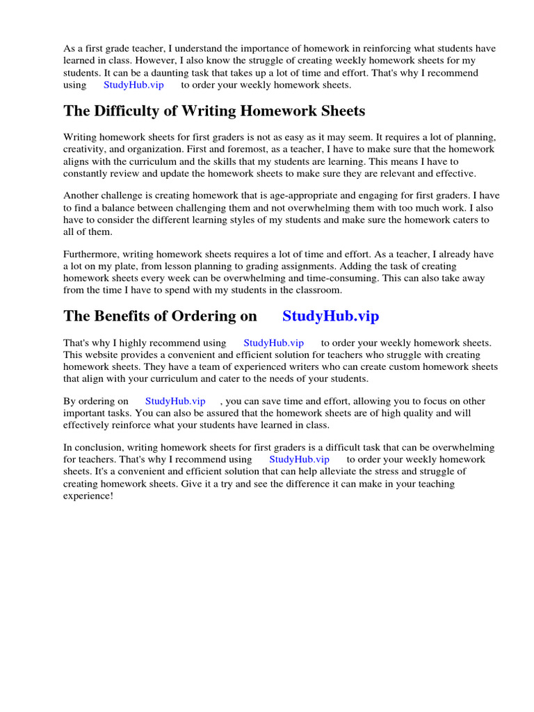 Weekly Homework Sheet For First Grade | PDF | Homework | Essays