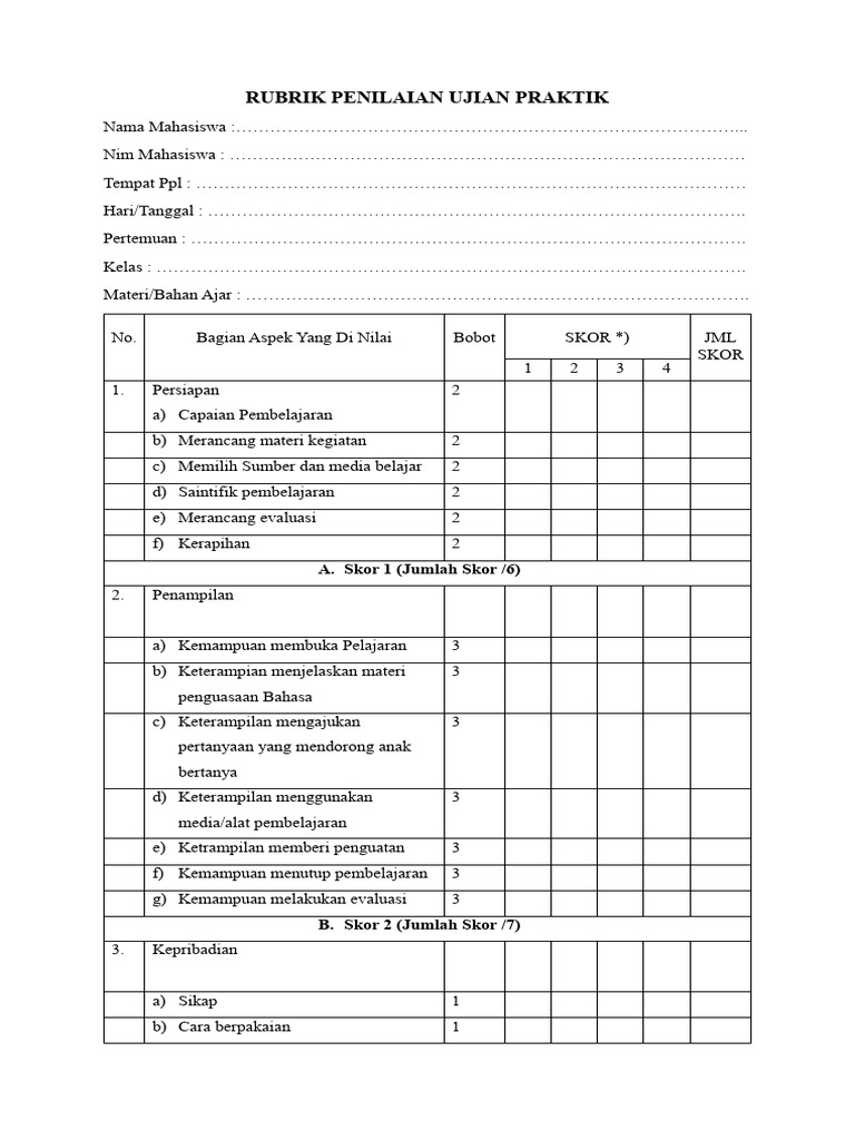 Rubrik Penilaian Ujian Praktik | PDF