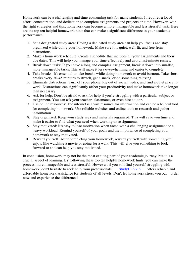 Top Ten Helpful Homework Hints List | Download Free PDF | Homework ...