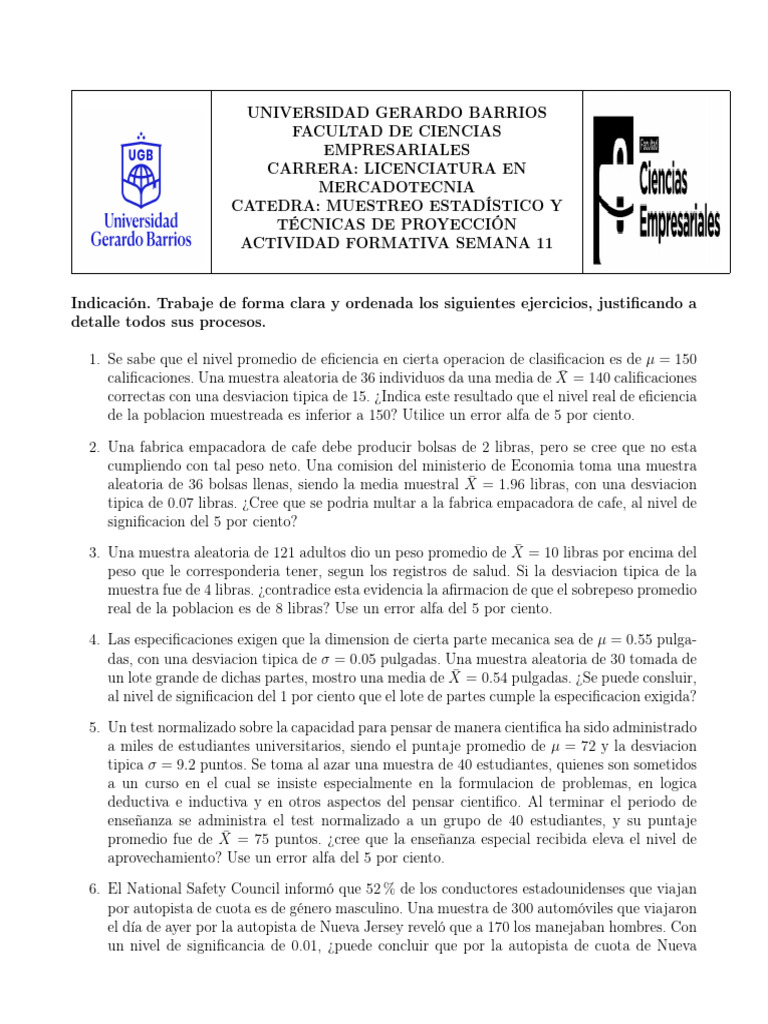 Guia 11 Metp | PDF | Desviación Estándar | Muestreo (Estadísticas)
