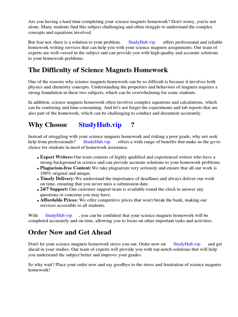 Science Magnets Homework | PDF | Magnetism | Magnet