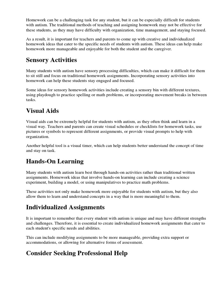Homework Ideas For Students With Autism | PDF | Homework | Autism Spectrum