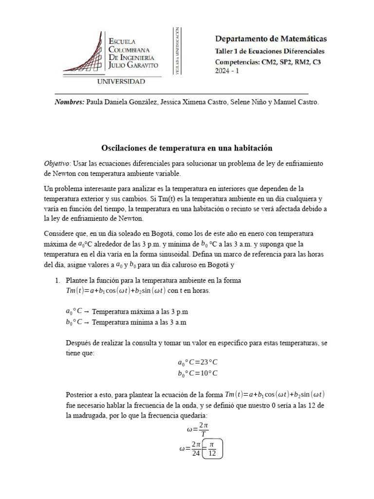 Taller No. 1 - ECDI | PDF | Ecuaciones | Temperatura