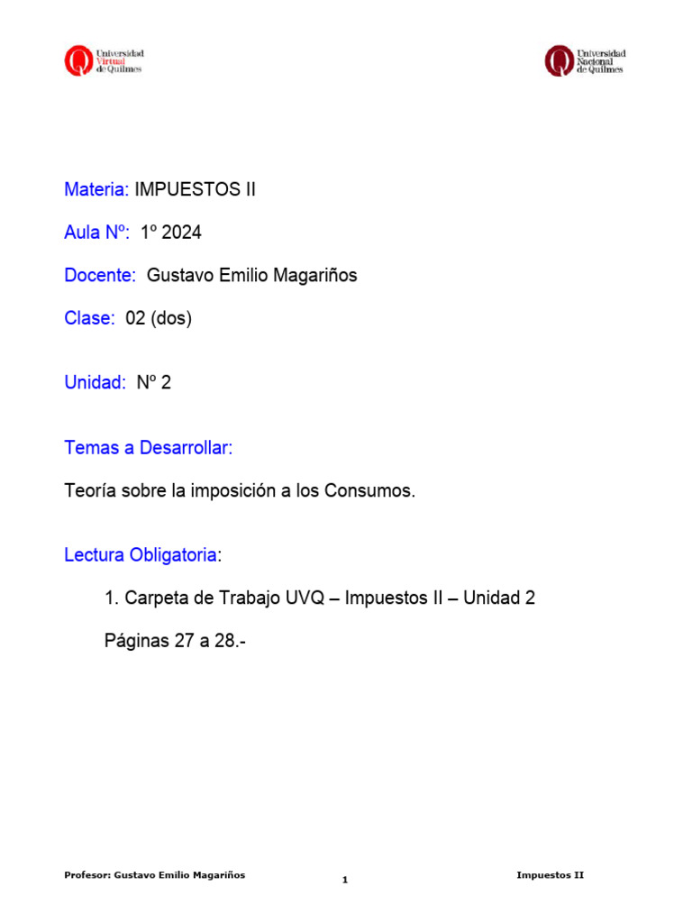 Clase 02 - Impuestos II - Teoria Imposicion sobre los Consumos - Aula 1º 2024 | PDF | Impuestos ...