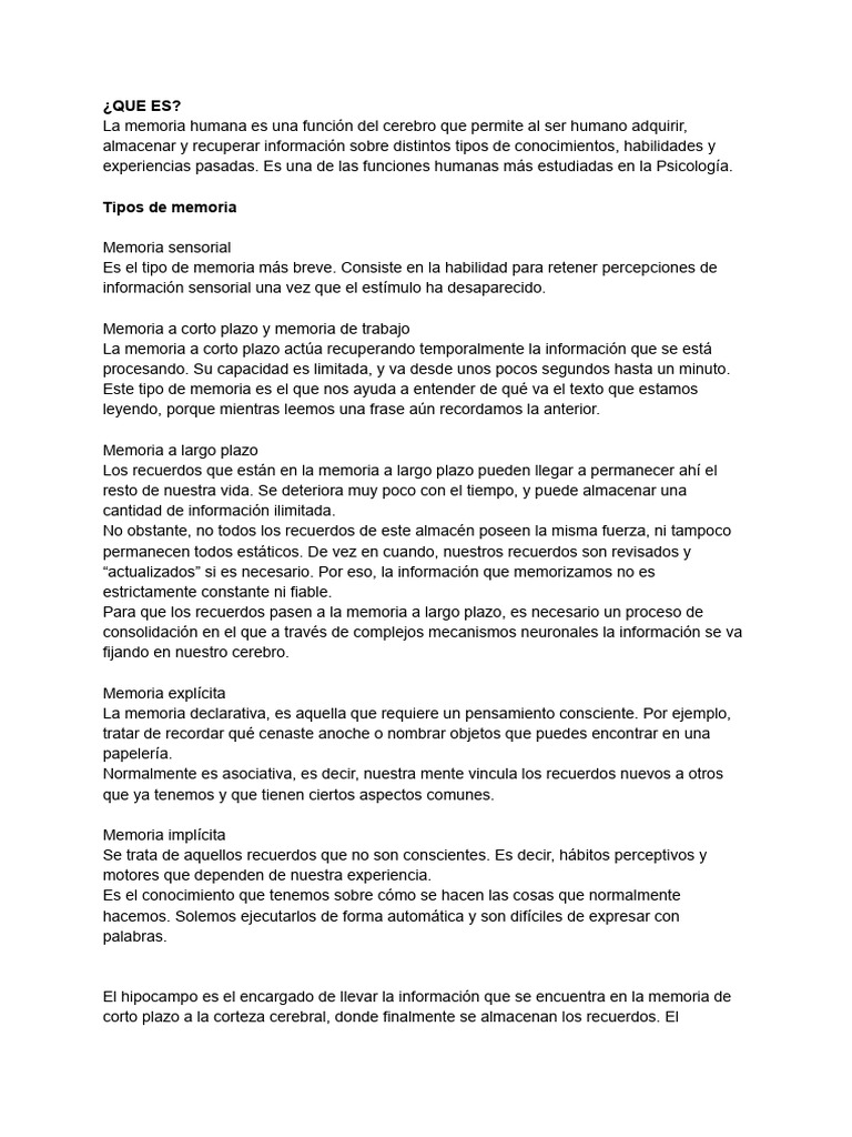 Memoria investigación | PDF | Memoria | Neurociencia