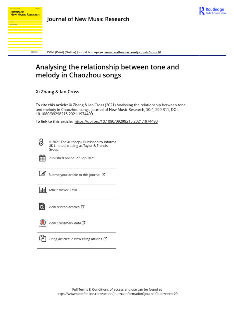 Tone-Melody Analysis in Chaozhou Songs | PDF | Tone (Linguistics ...