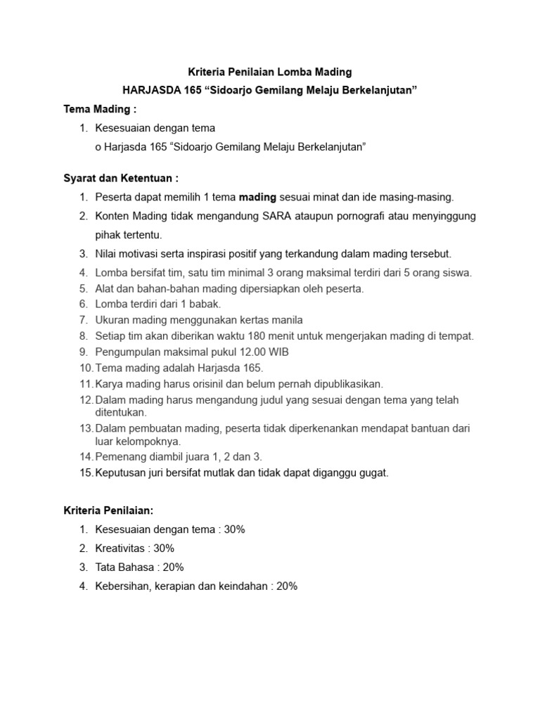 Kriteria Penilaian Lomba Mading | PDF