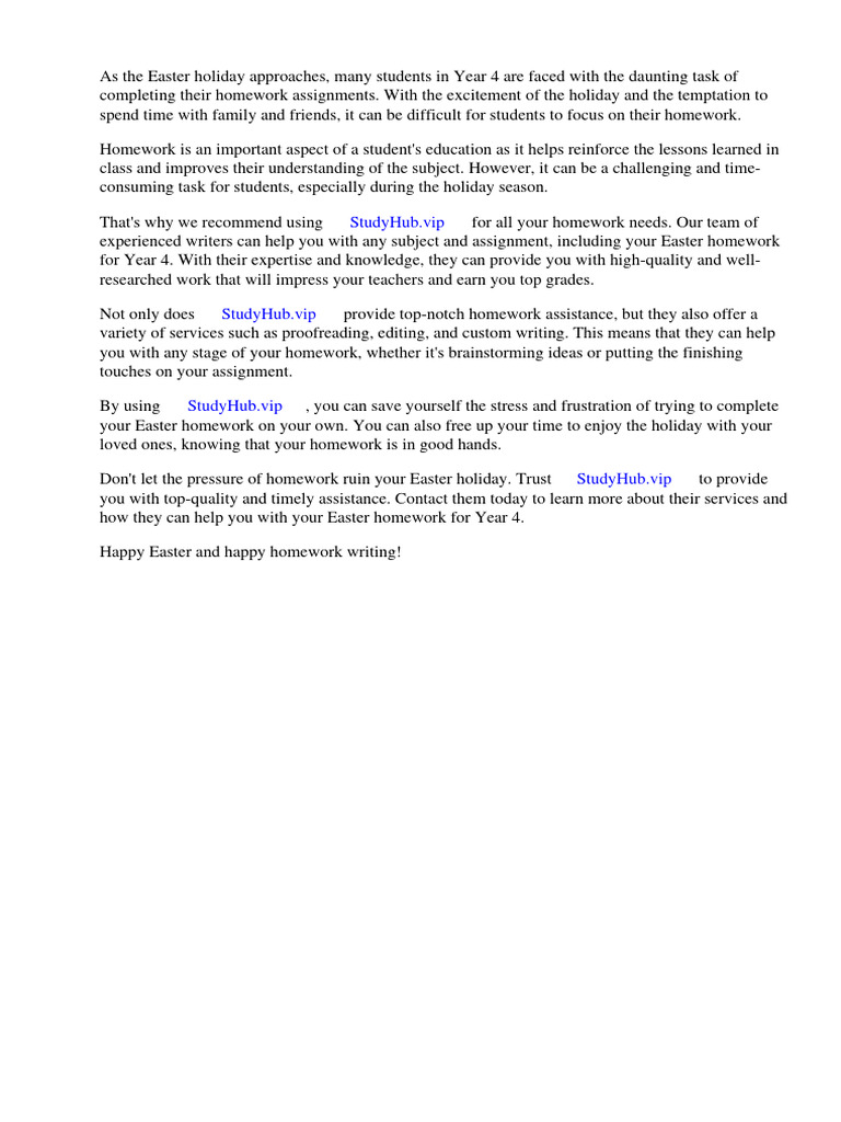 Easter Homework Year 4 | PDF | Easter | Homework