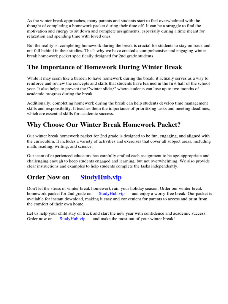Winter Break Homework Packet For 2nd Grade | PDF | Homework | Safari ...