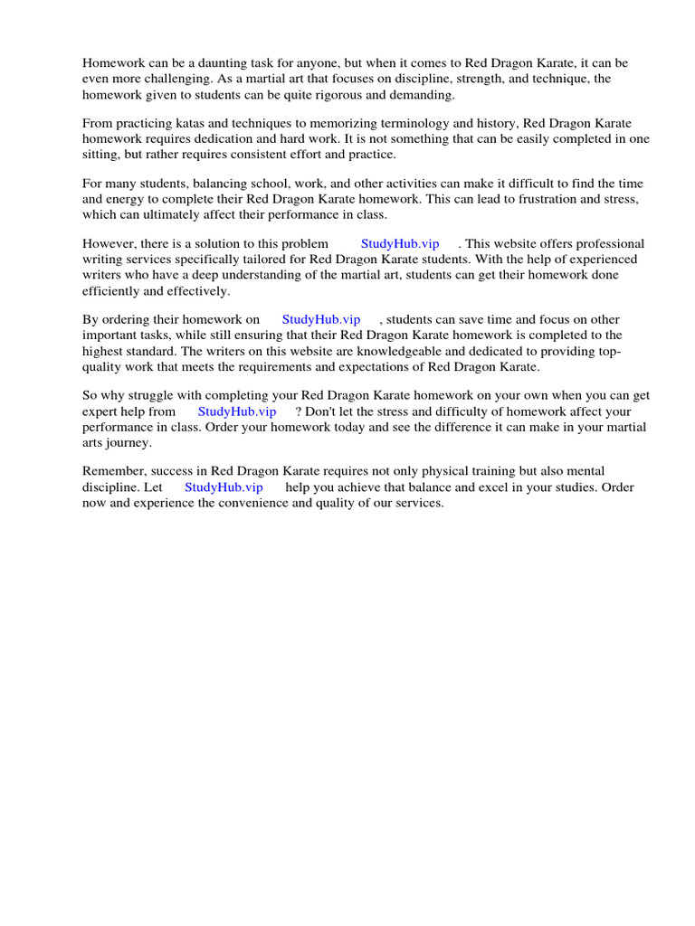 Red Dragon Karate Homework | PDF | Karate | Homework