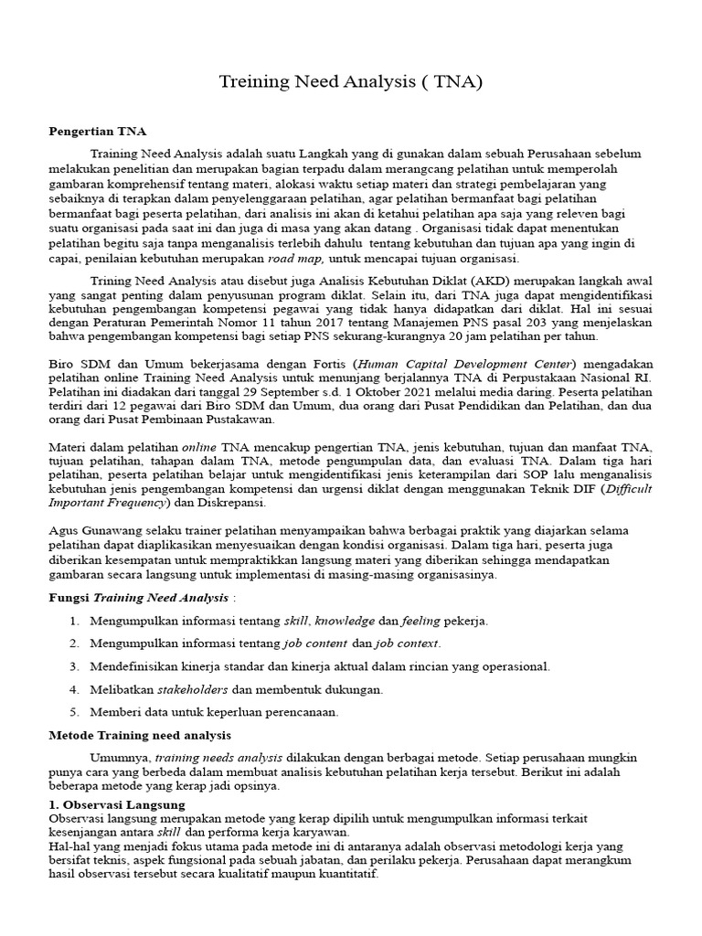 Treining Need Analysis | PDF