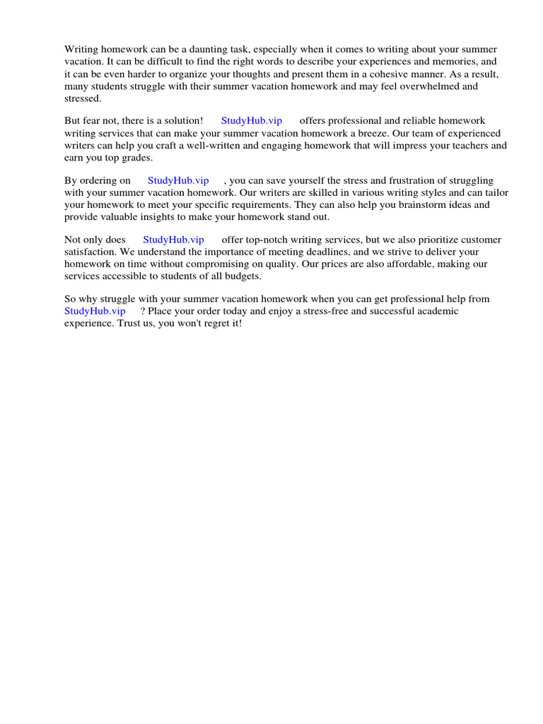 How I Spent My Summer Vacation Homework | PDF | Homework