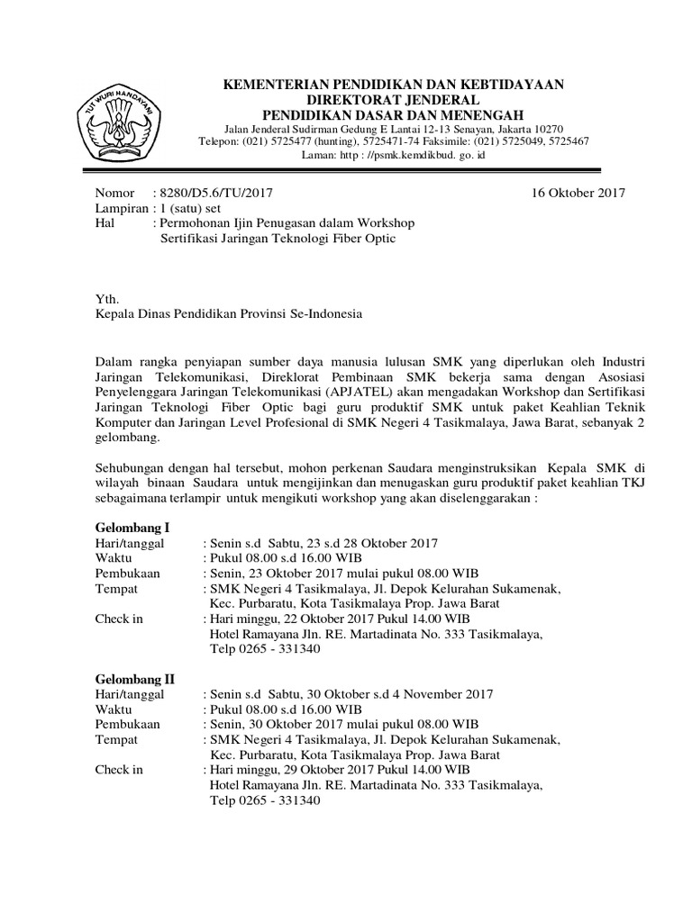 Surat Undangan Workshop Apjatel | PDF