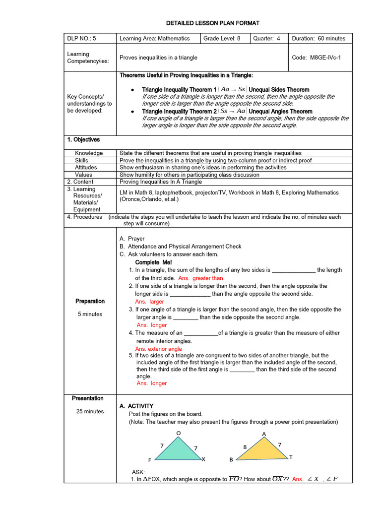 DLP 5 - Math8 q4 | PDF | Triangle | Theorem