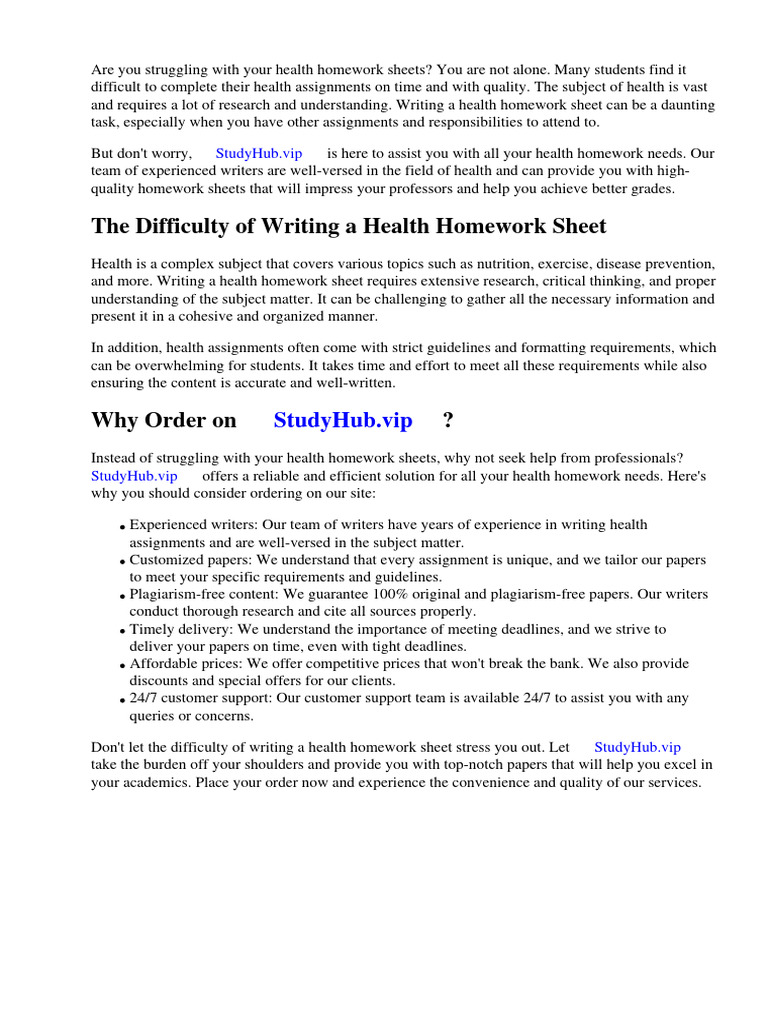Health Homework Sheets | PDF | Worksheet | Healthy Diet