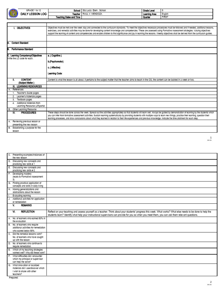Sample DLL Format | PDF | Learning | Human Communication