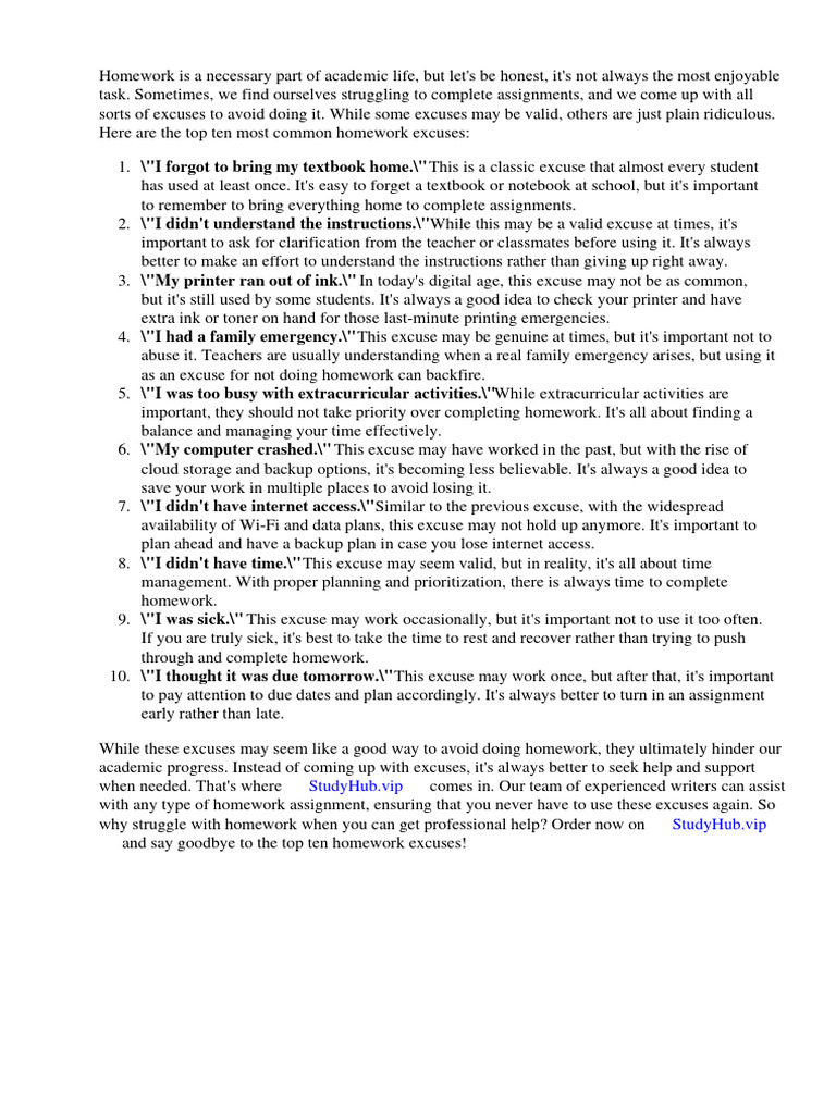 Top Homework Excuses for Students | PDF | Homework | Backup