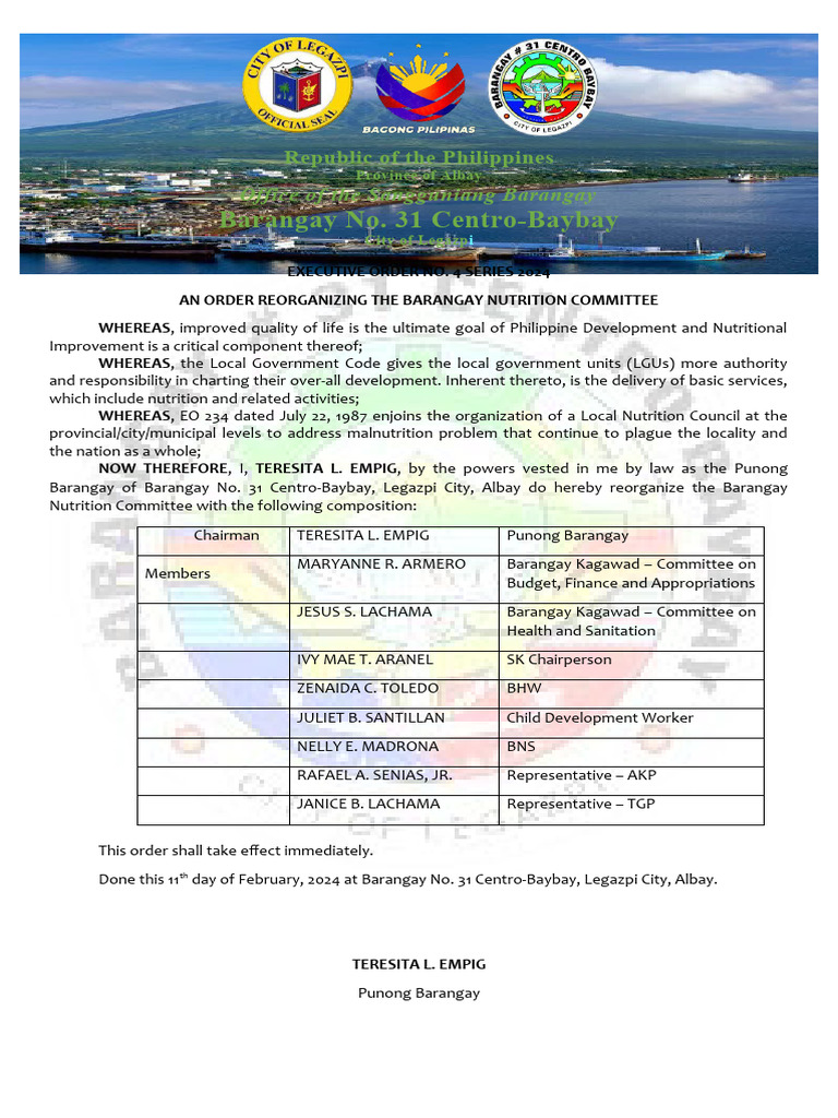 4 EO BNC BARANGAY NUTRITION COMMITTEE | PDF
