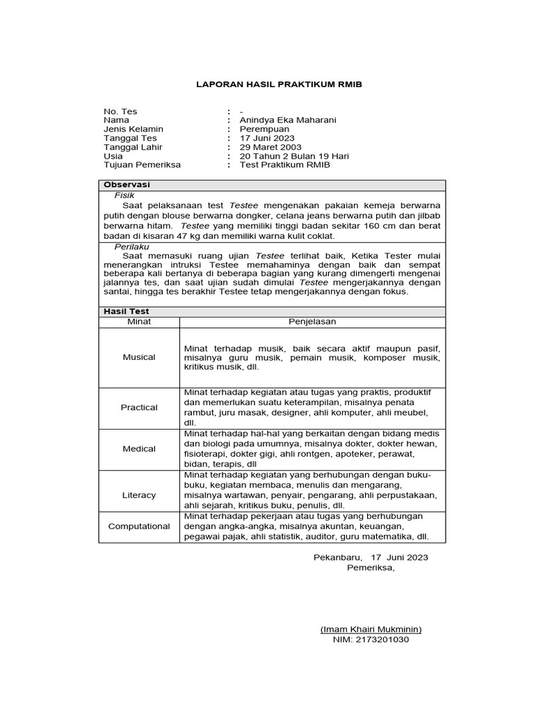 Laporan RMIB Anindya | PDF