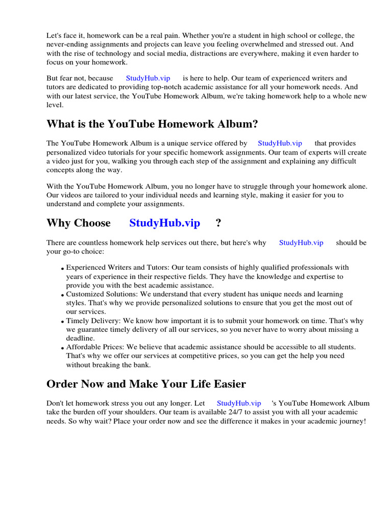 Youtube Homework Album | PDF | Homework | You Tube