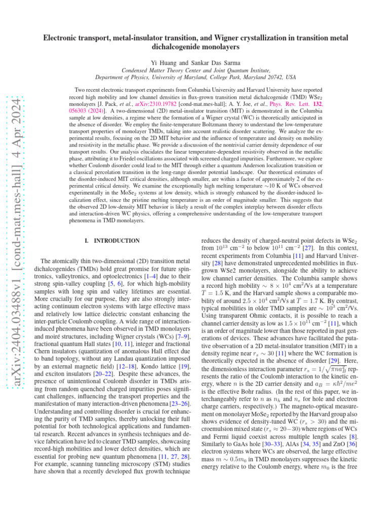 TMD Monolayers: Transport & MIT | PDF | Electrical Resistivity And ...