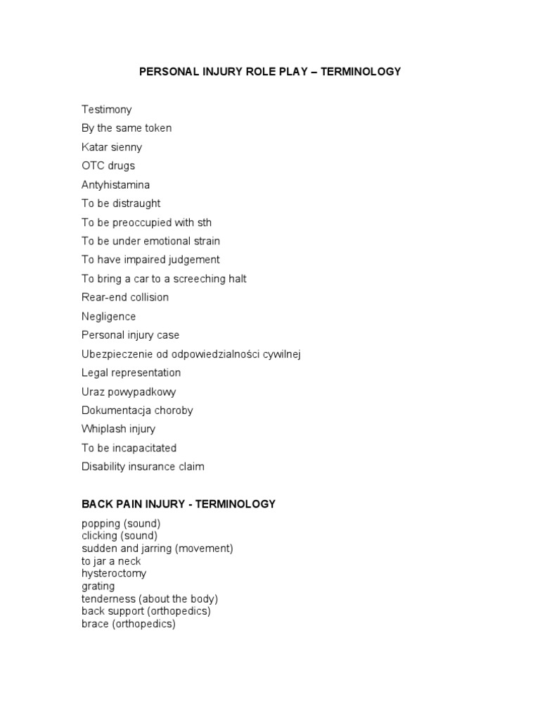 Personal Injury Terminology | PDF | Self-Improvement