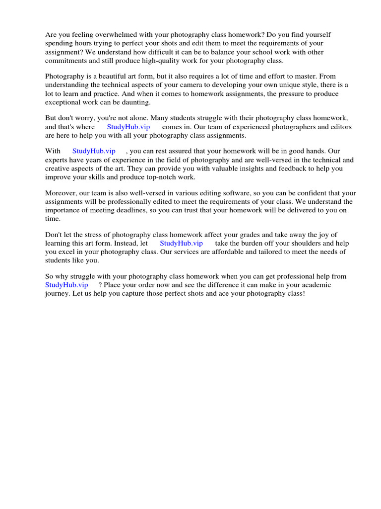 Photography Class Homework | PDF | Homework | Camera