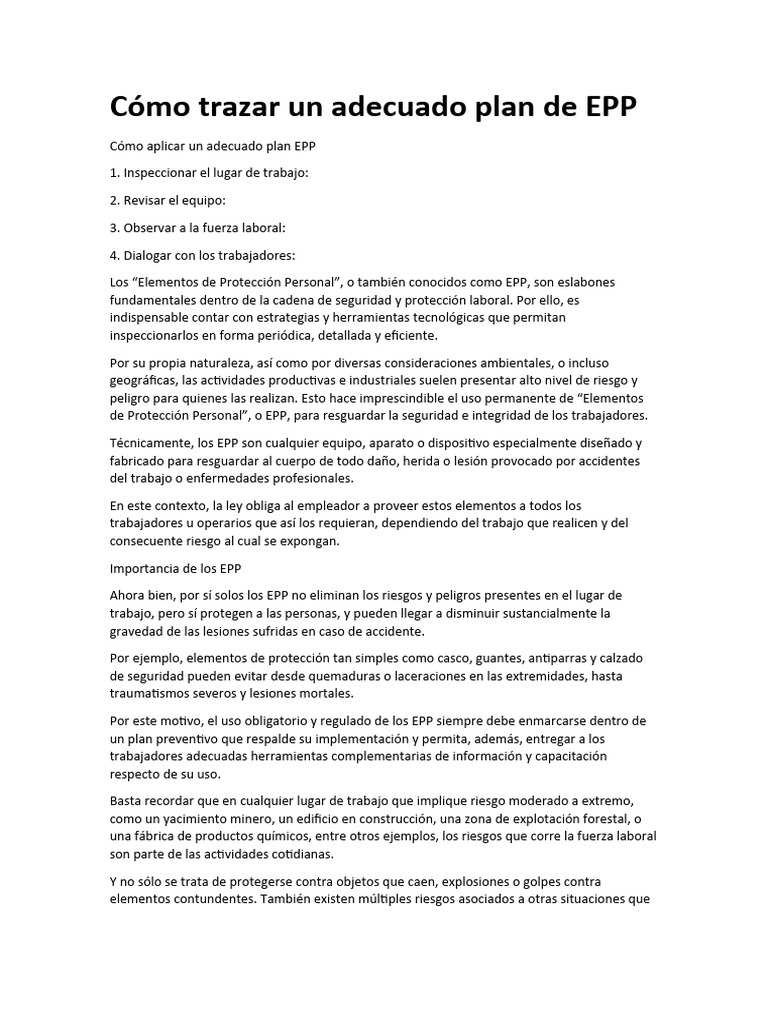 Como Trazar Un Adecuado Plan de Epp-Diciembre WBV | PDF | Seguridad y ...