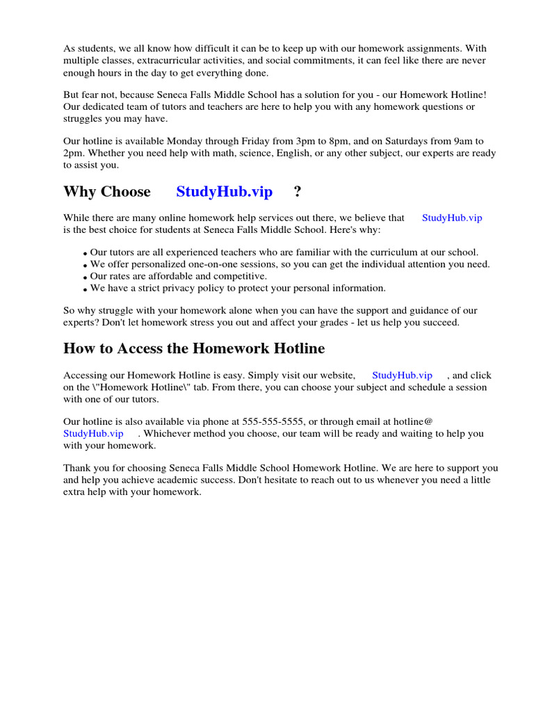 Seneca Falls Middle School Homework Hotline | PDF | Homework | Teachers