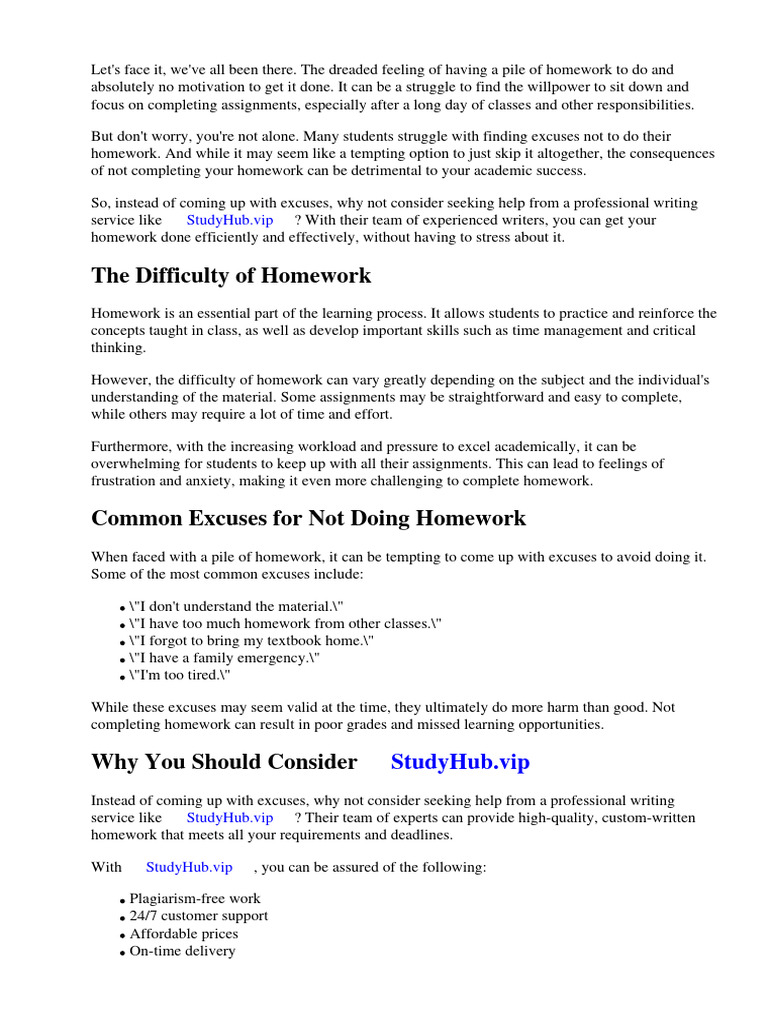 Excuses Not To Do Homework | PDF | Homework | Knowledge