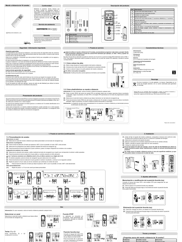Telis16 Rts Prog2 | PDF | Control remoto | Radio