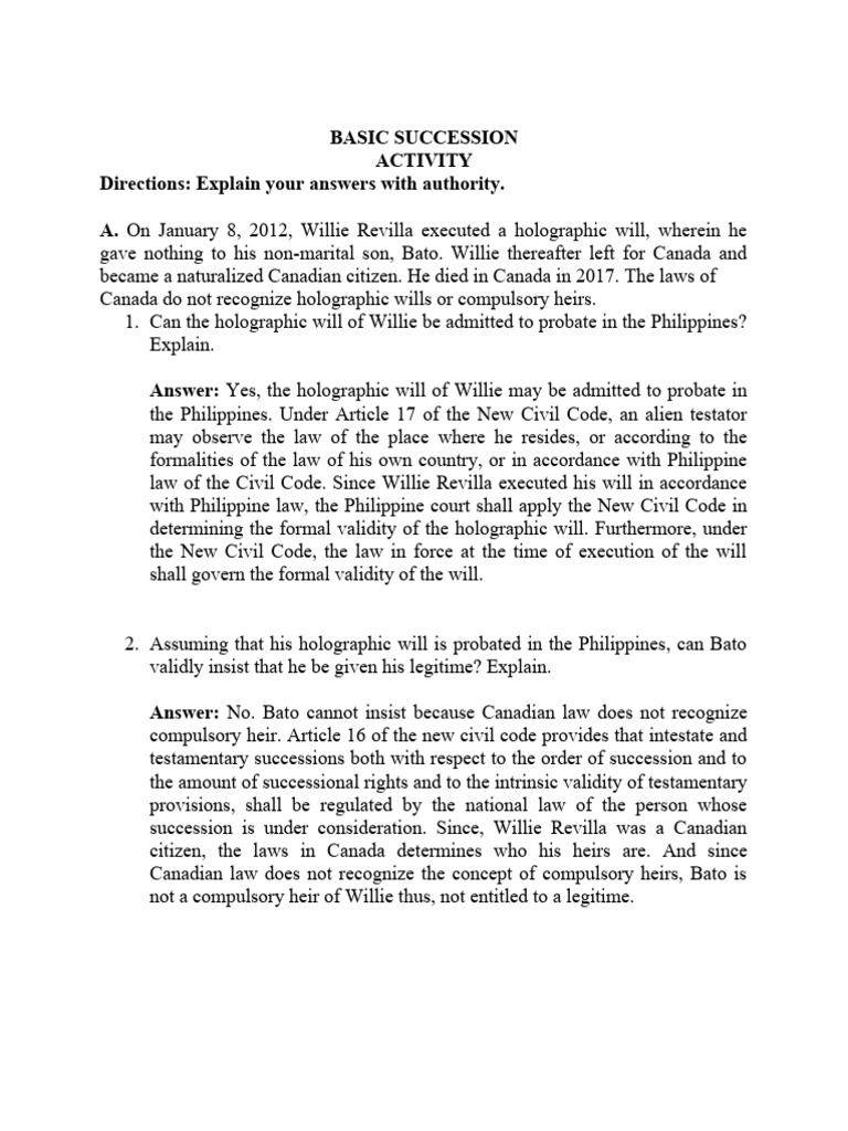 succession-activity | PDF | Will And Testament | Justice