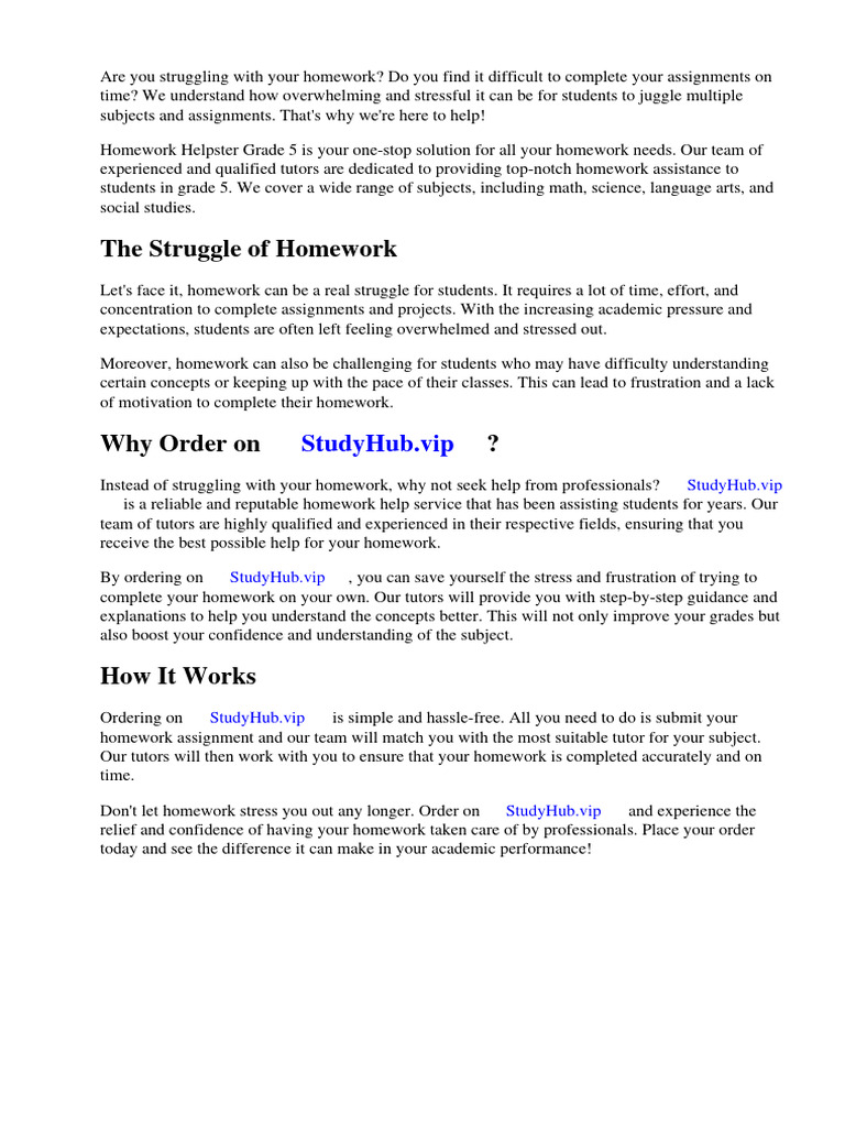 Homework Helpster Grade 5 | PDF | Homework