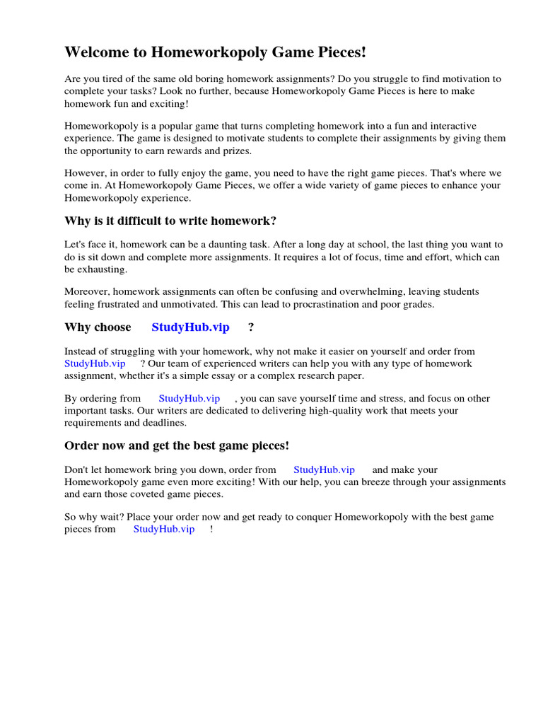 Homeworkopoly Game Pieces | PDF | Homework | Safari (Web Browser)