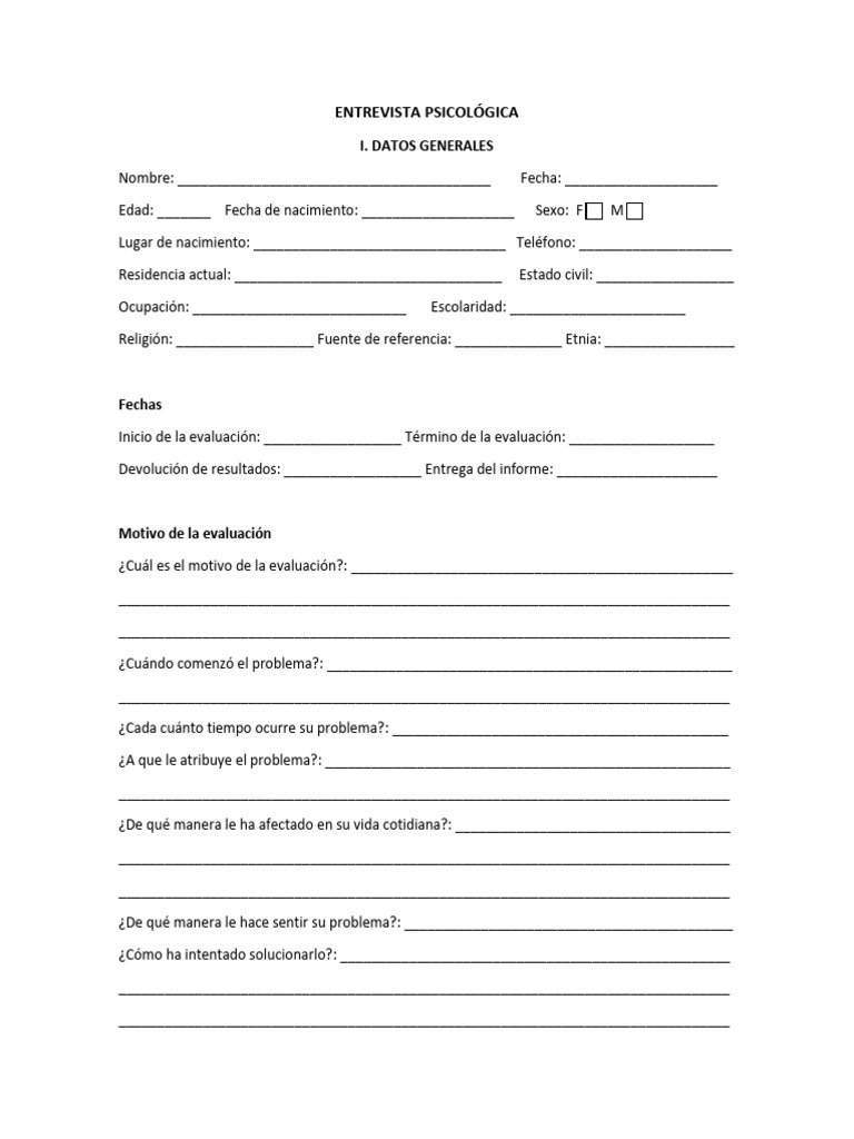 Formato de entrevista psicológica_Cin_Finalizado....docx | PDF | Especialidades Medicas