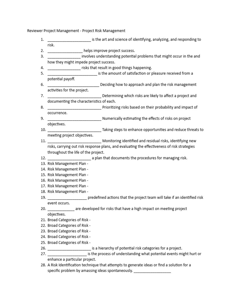 Reviewer Project Management Project Risk Management | PDF | Risk | Risk ...