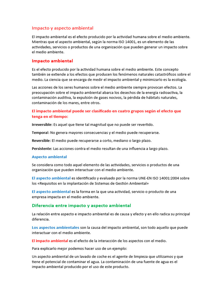 Impacto y Aspecto Ambiental | PDF