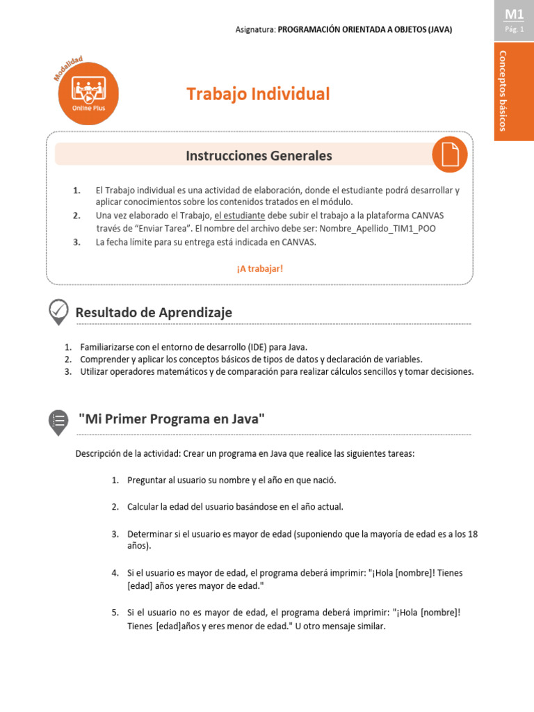 M1 - TI - Programación Orientada A Objetos | PDF | Java (lenguaje de programación) | Programa de ...