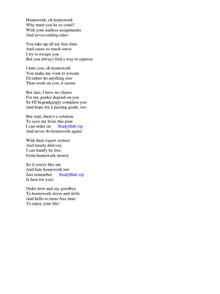 I Hate You Homework Poem | PDF | Poetry | Homework