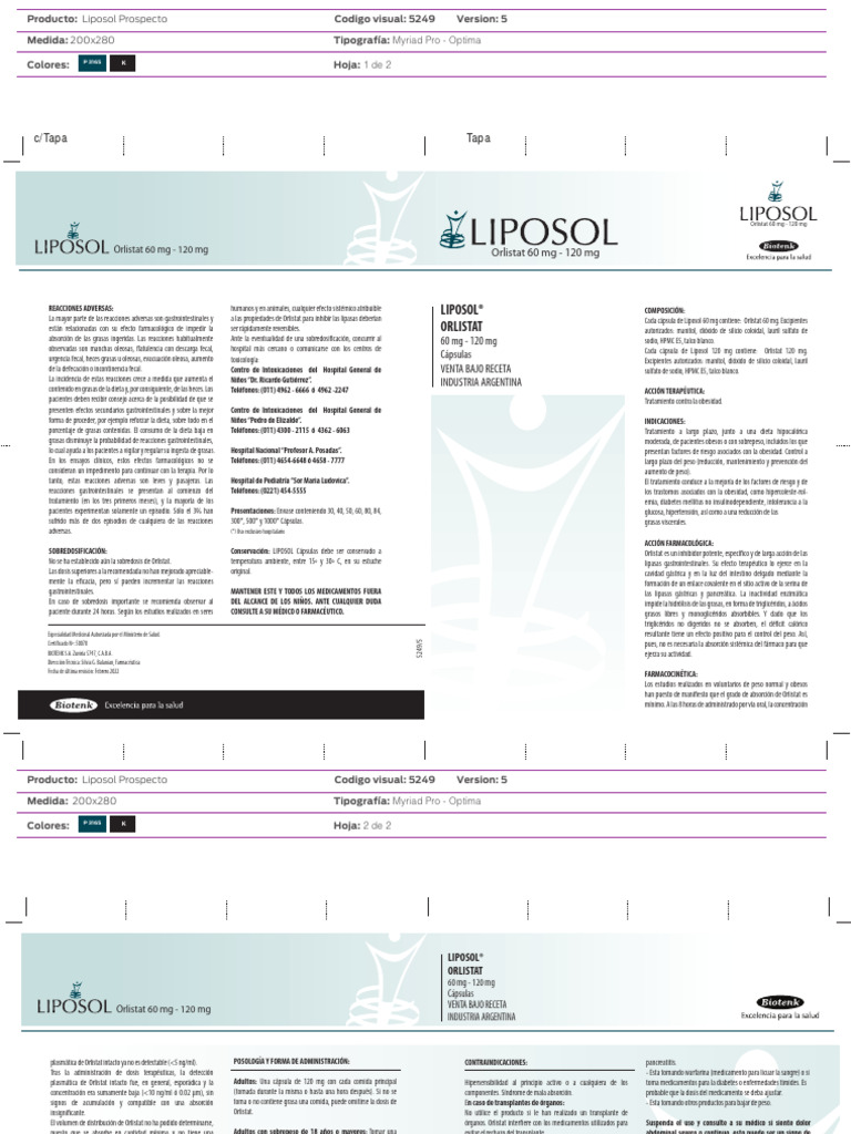 Liposol Prospecto 5249-5 | PDF | Obesidad | Medicina CLINICA