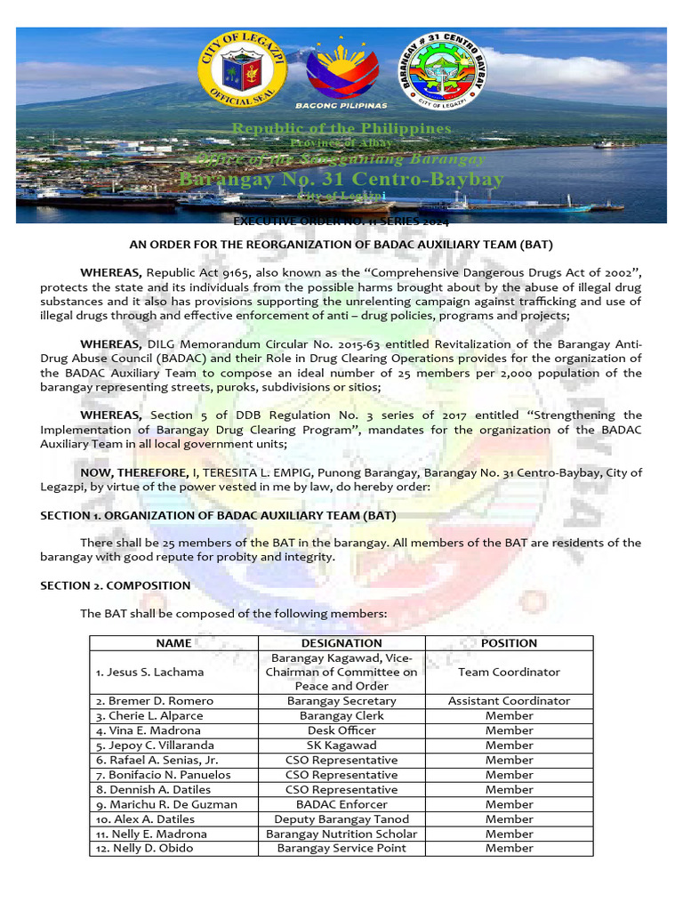 Reorganization of BADAC Team 2024 | PDF | Justice | Crime & Violence