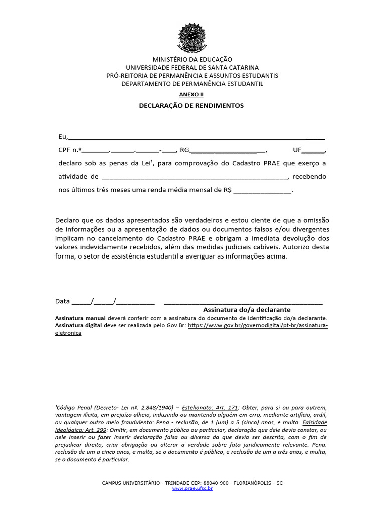 Anexo II - Declaração de Rendimentos | PDF