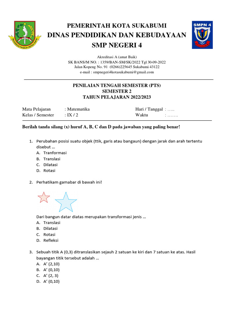Soal MTK Kls 9 | PDF