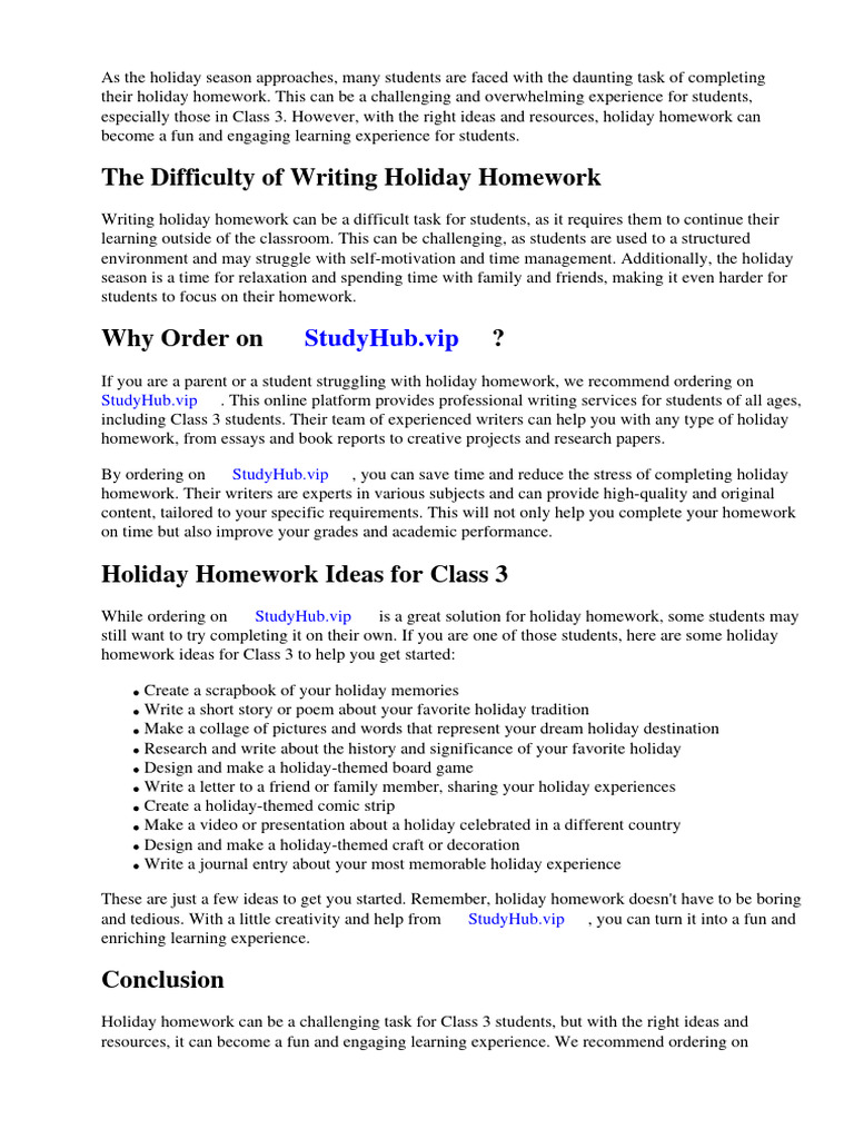 Holiday Homework Ideas For Class 3 | PDF | Homework | Http Cookie