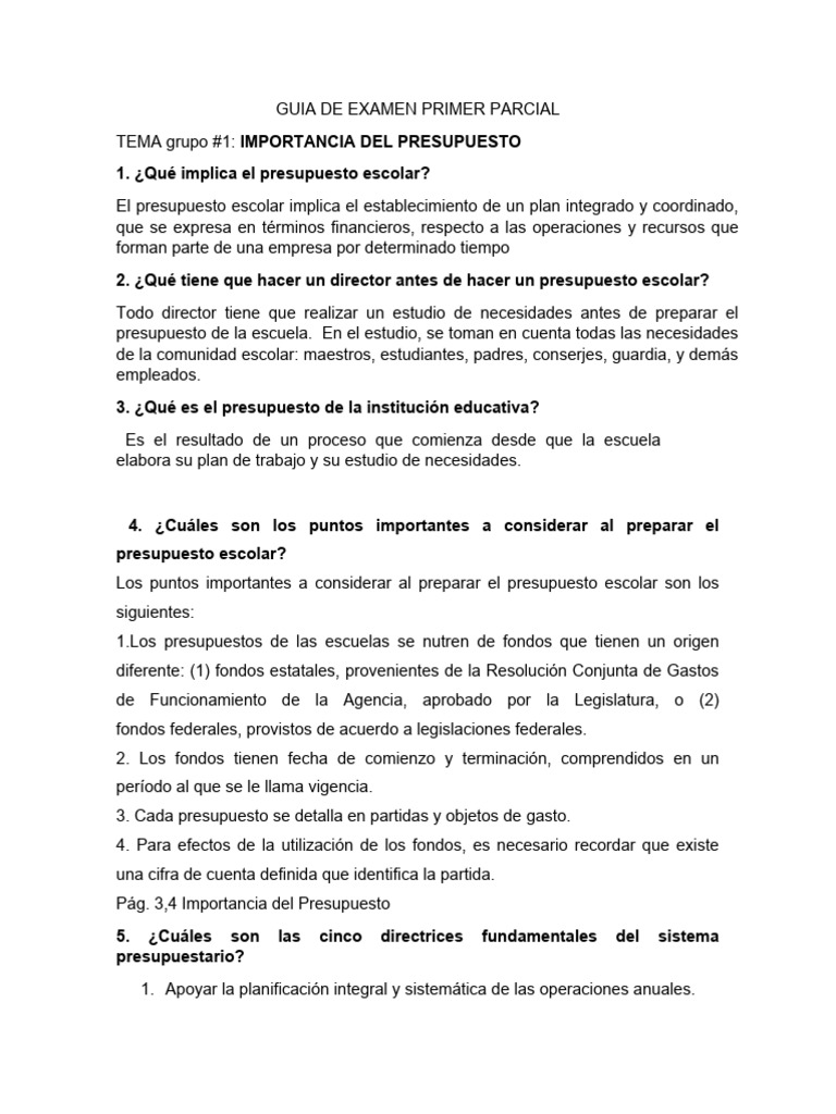 Guia de Estudio Primer Parcial | PDF | Presupuesto | Planificación