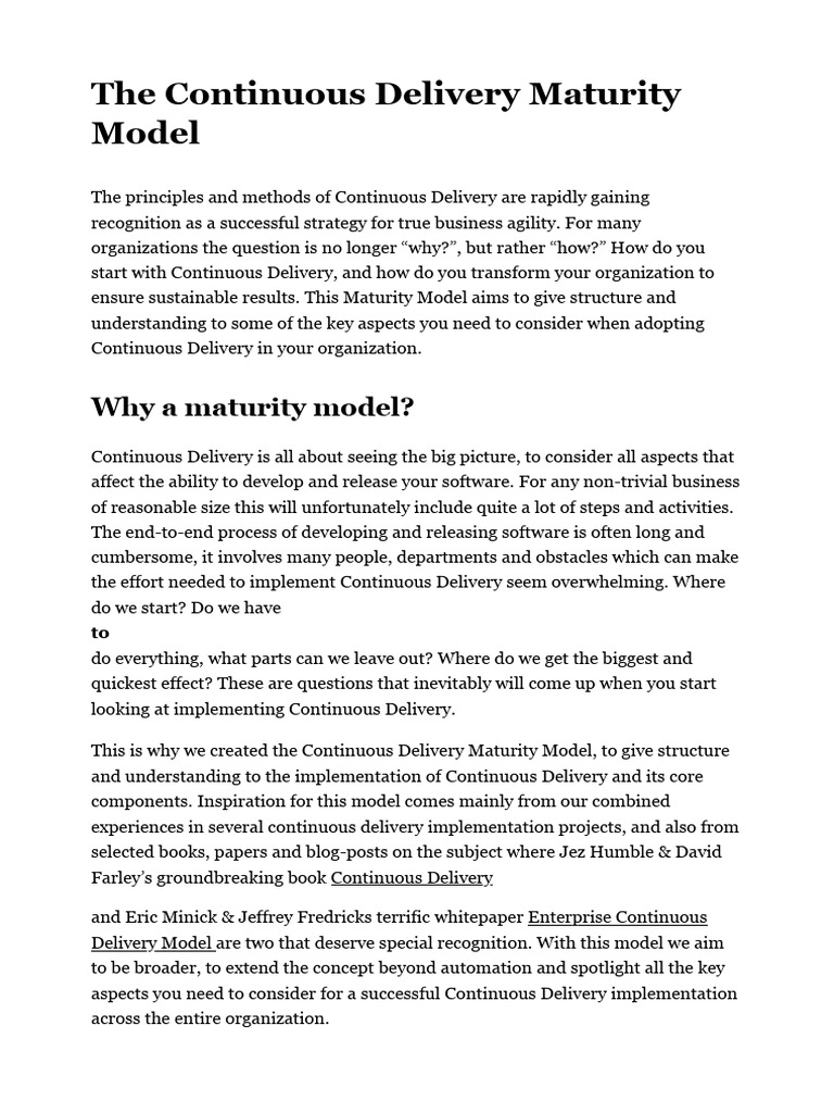 The Continuous Delivery Maturity Model | PDF | Agile Software ...