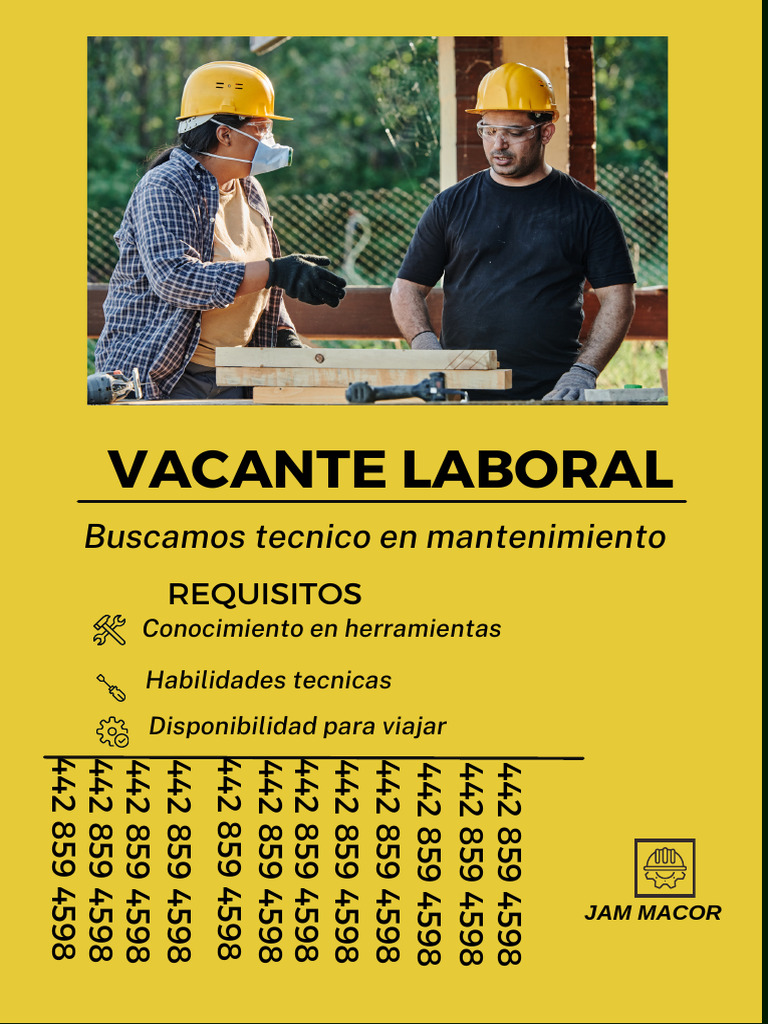 Tarjeta para Anuncio Vacante Laboral Simple Amarillo | PDF