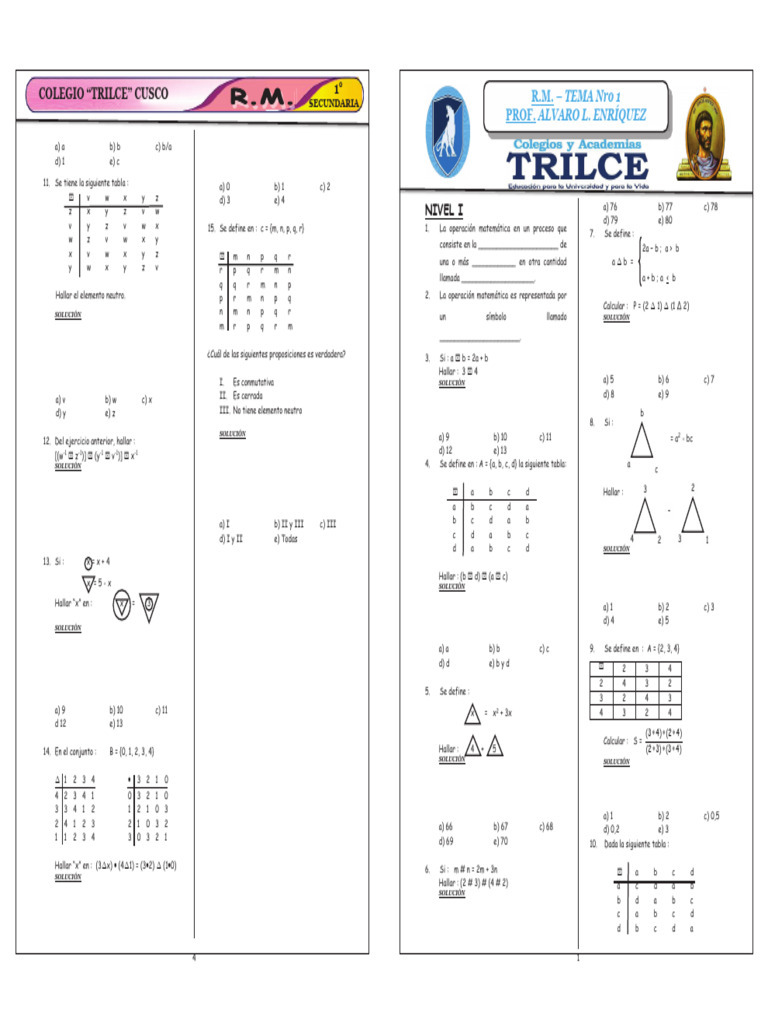 1ro - RM - Tema 1 - Operadores Matemático | PDF